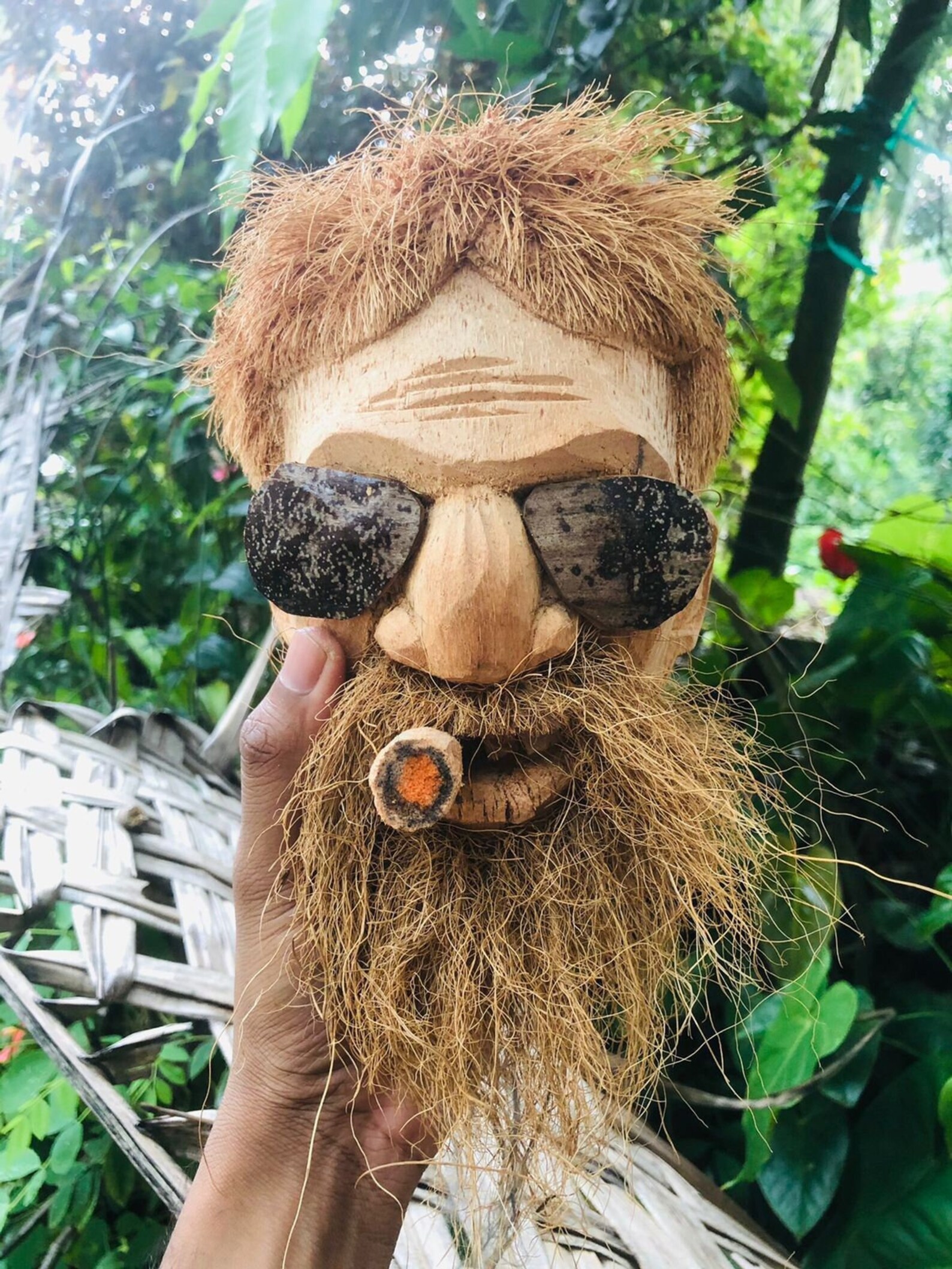 Coconut Husk Wall Hanging Mask | Hand Crafted Coconut Head Art Decor ...