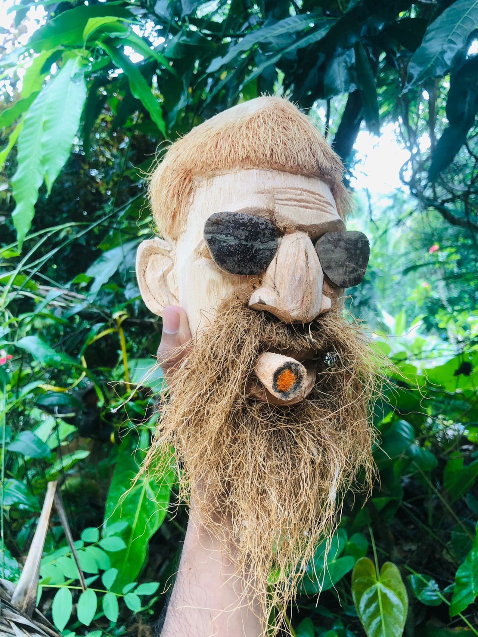 Coconut Husk Wall Hanging Mask | Hand Crafted Coconut Head Art Decor ...