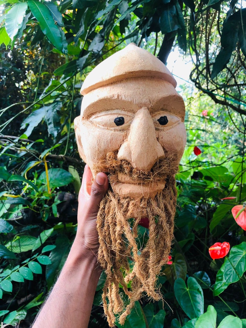 Coconut Husk Wall Hanging Mask | Hand Crafted Coconut Head Art Decor ...