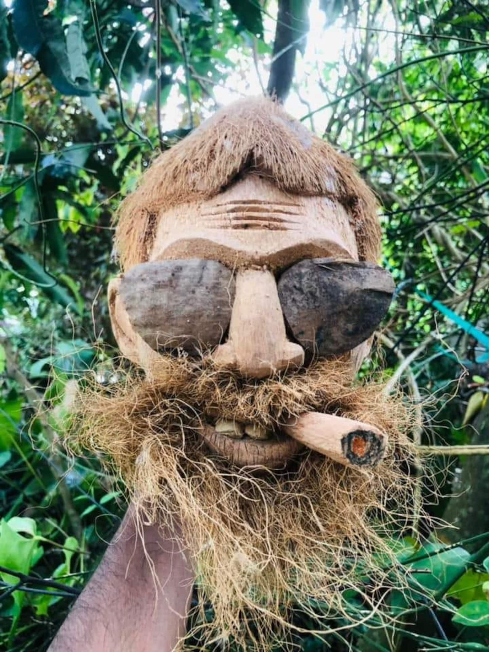 Coconut Husk Wall Hanging Mask | Hand Crafted Coconut Head Art Decor ...
