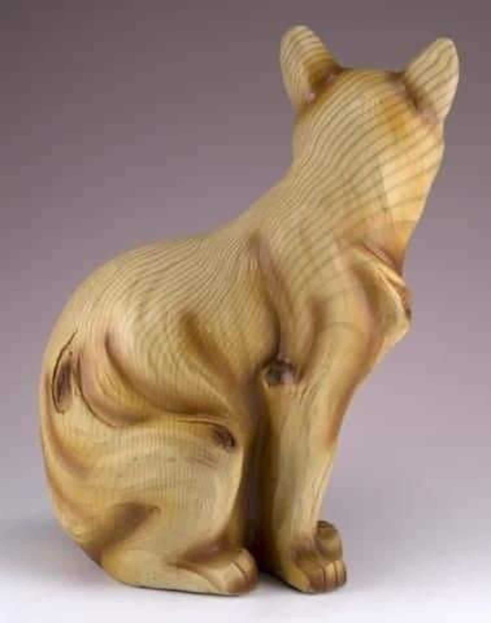 Wooden Cat Statue, Animal,cat Sitting,wood Carving, Handcraft, Wood ...