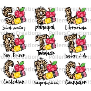 School Staff Bundle Png Teacher Hand Drawn Sublimation Leopard ...