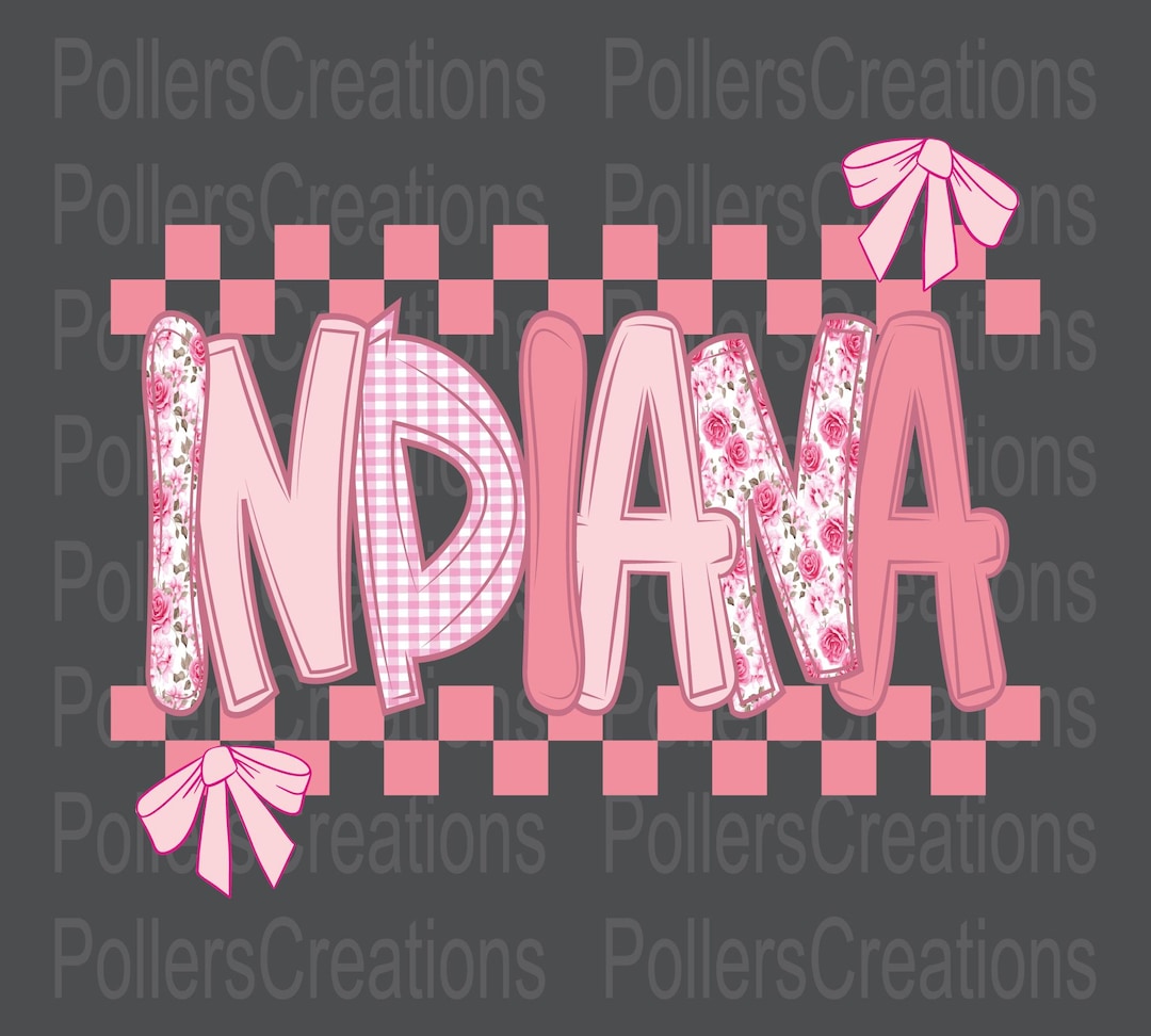 Preppy Indiana PNG, Pink Checkered State Sublimation Design, Coquette ...