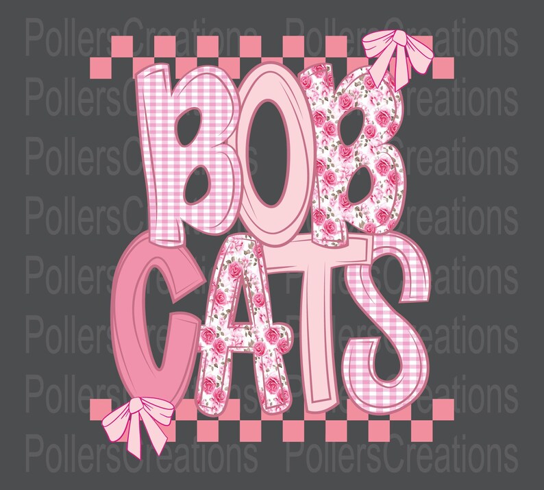 Preppy Bobcats Png Mascot Floral Coquette Girly Doodle Clipart School ...