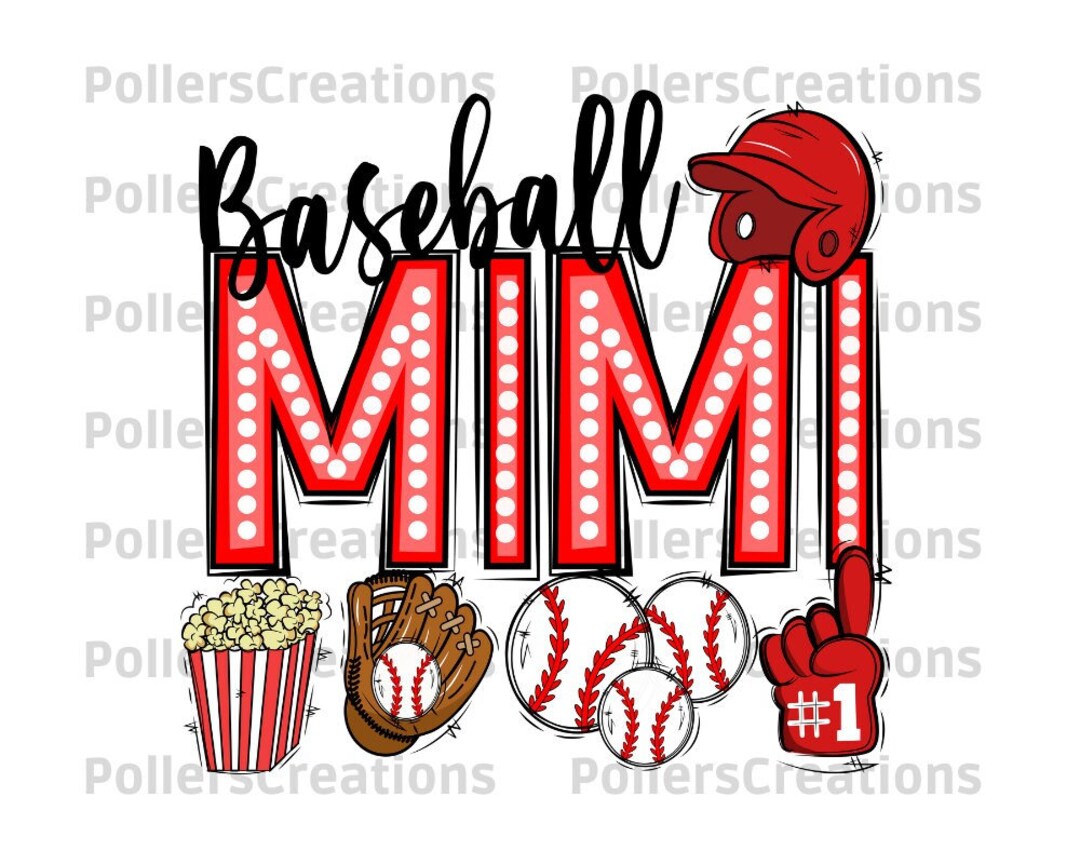 Baseball Mimi Png Bright Red Doodle Hand Drawn Sublimation Designs - Etsy