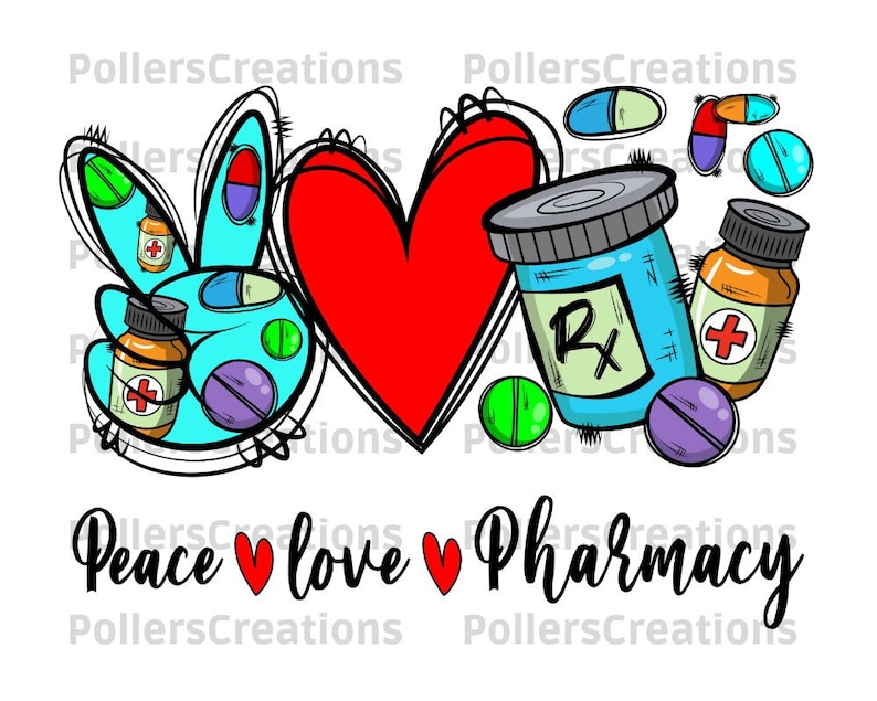 Peace Love Pharmacy Png,pharmacist Sublimation Design,rx,tech,medical ...