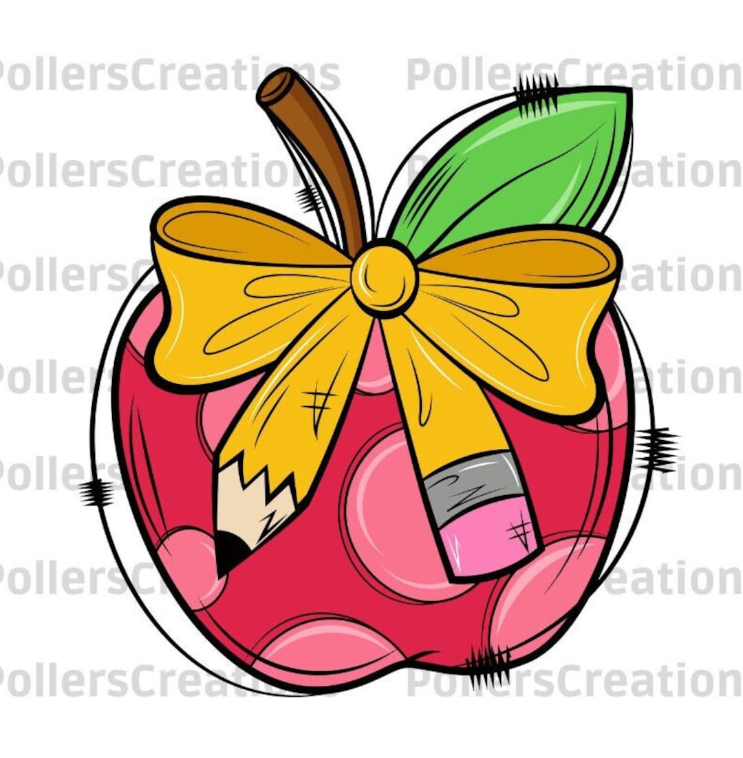 Apple Bow Pencil Png, Girl Apple, Back to School Sublimation Designs ...