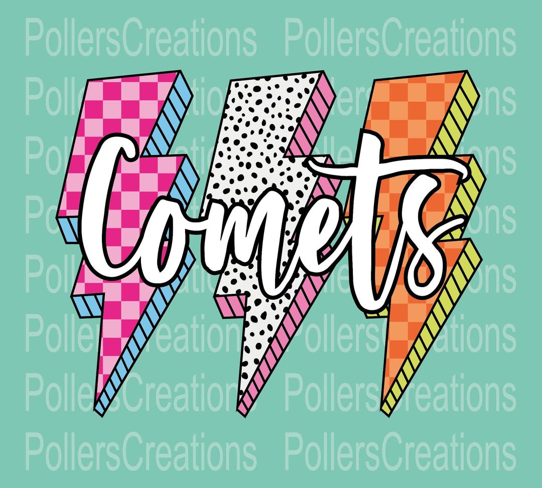 Comets Mascot Png, Retro Lightning School Spirit Design, Checkered Neon ...