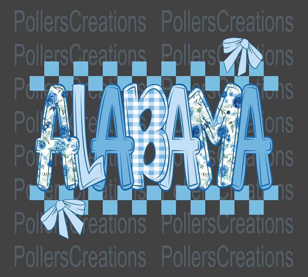 Preppy Alabama PNG, Blue Checkered State Sublimation, Coquette Girly ...