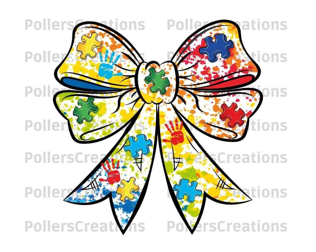 Autism Bow Png Autism Awareness Coquette Sublimation Designs Hand Drawn ...