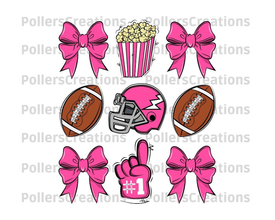 Coquette Football Png, Football Pink Bow Sublimation Designs Hand Drawn ...