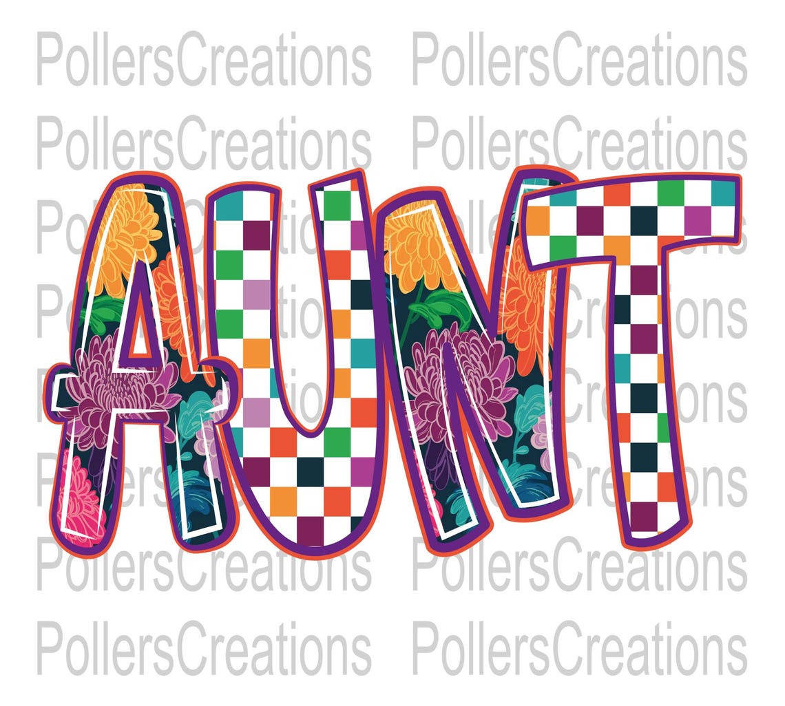 Preppy Aunt Floral Png Checkered, Retro Aunt Flower Png,mother's Day ...