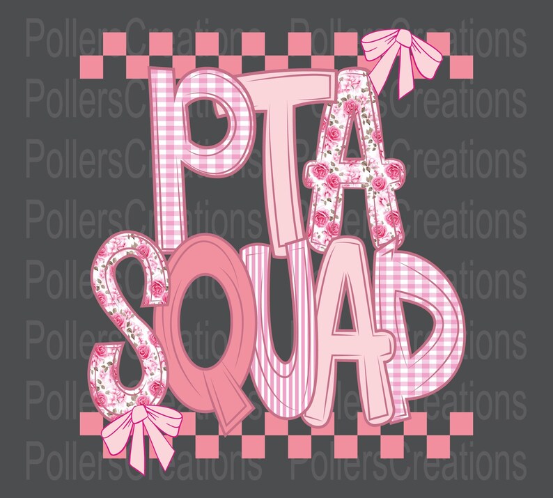 Preppy PTA Squad Png School PTA Floral Coquette Pink Checkered Clipart ...
