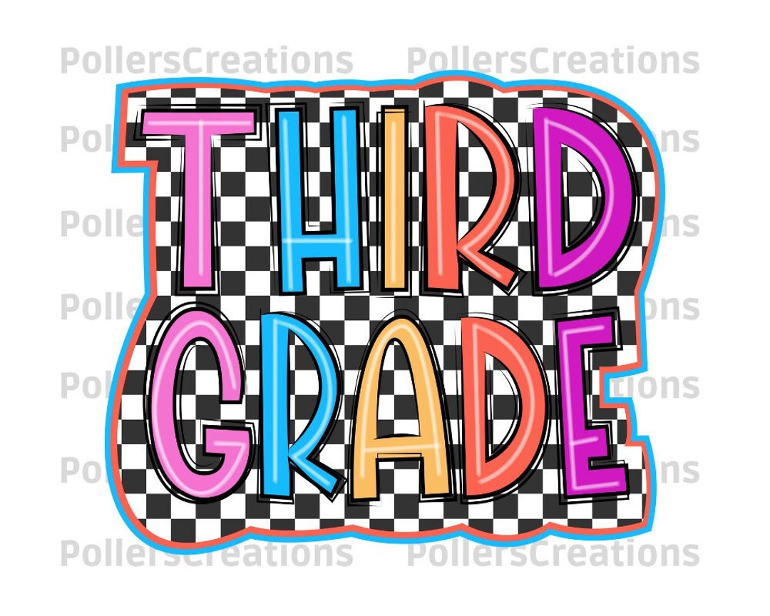 Third Grade Teacher Png, School Scribble Doodle Checkered Sublimation ...