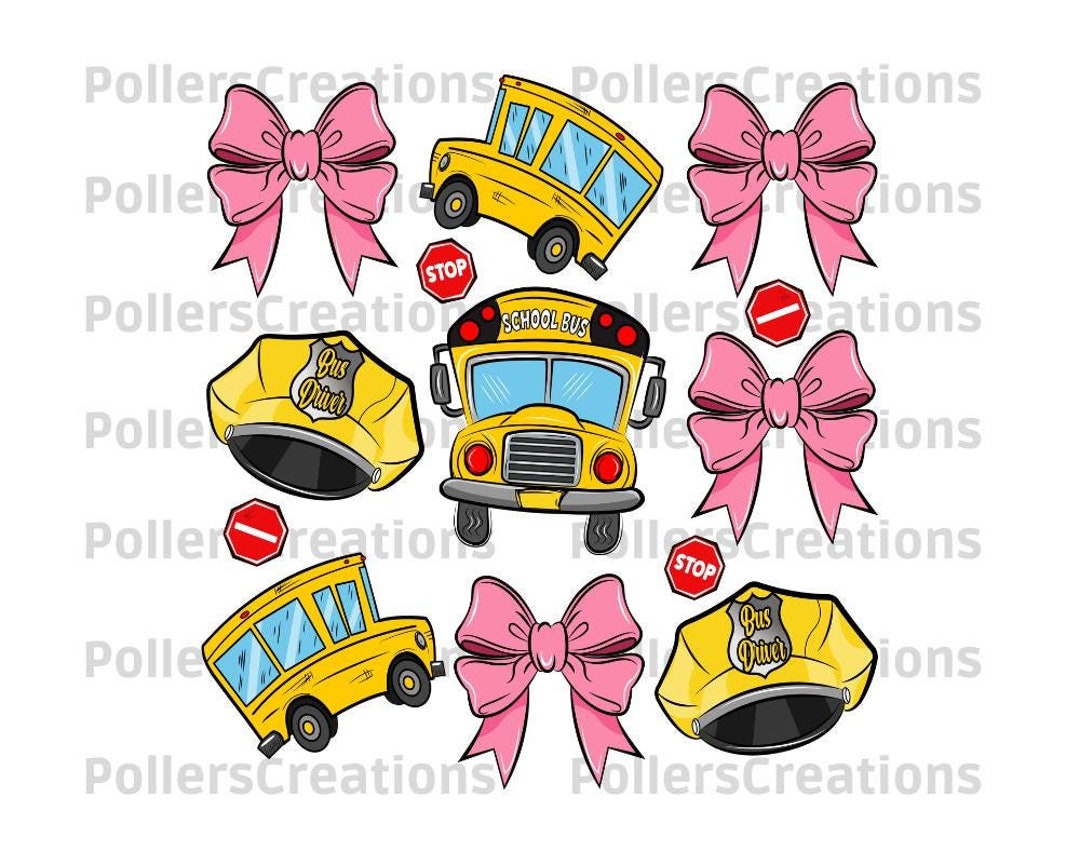 School Bus Bow Pink Coquette Png Sublimation Design Hand-drawn - Etsy