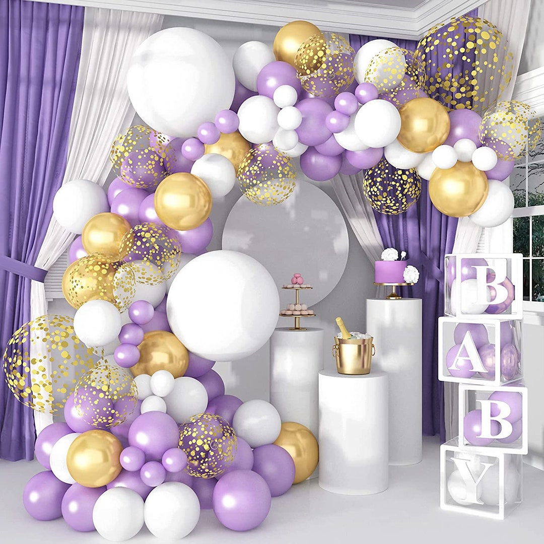 130 Pcs Pearl Purple Party Decorations White Gold Confetti - Etsy