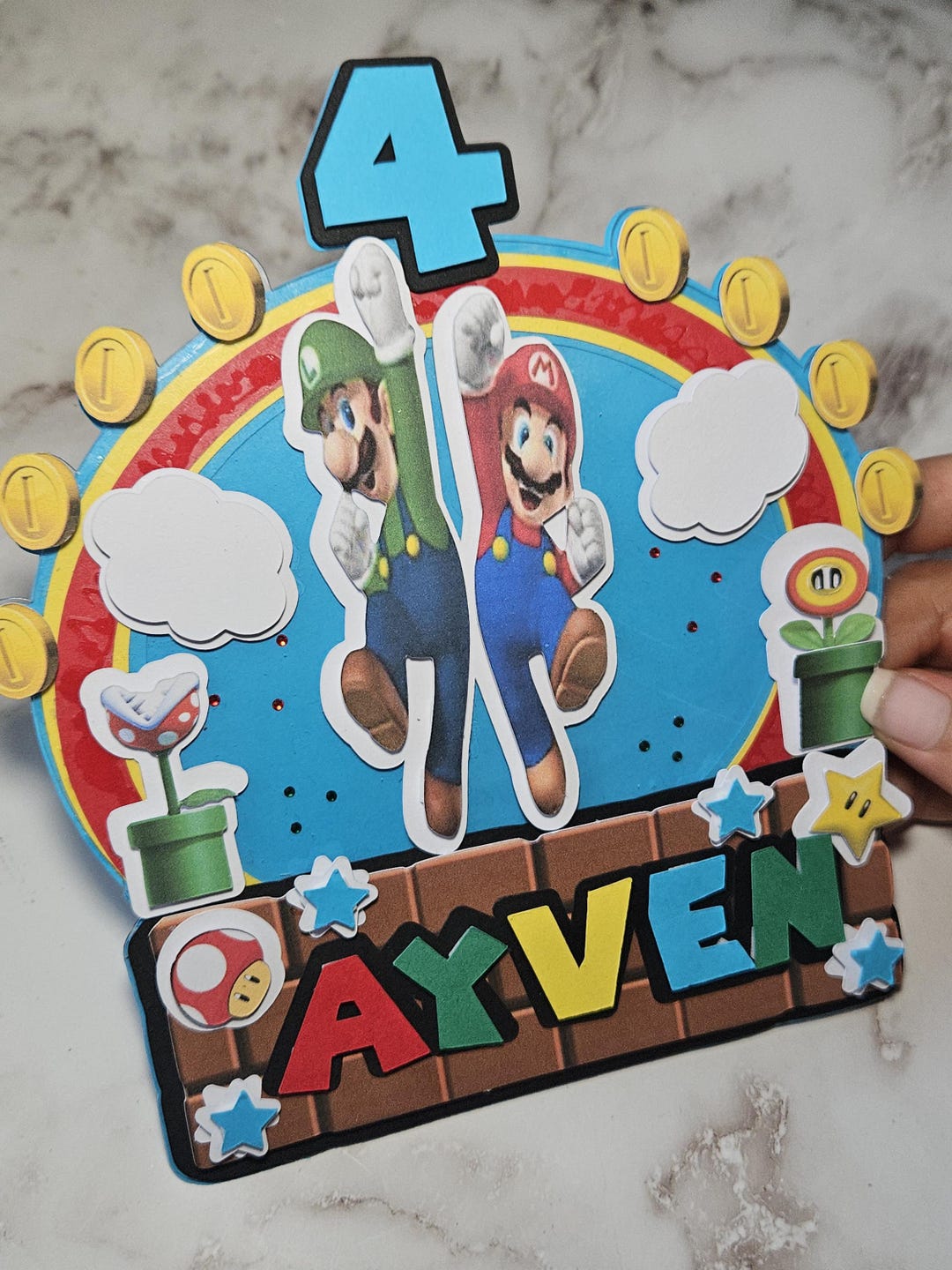 Personalised Super Mario 3D Cake Topper With Name and Age | Custom ...