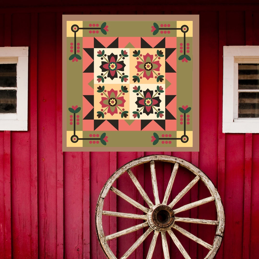 24x24 Country Rose Barn Quilt Digital PDF SVG Printable Pattern Wood ...