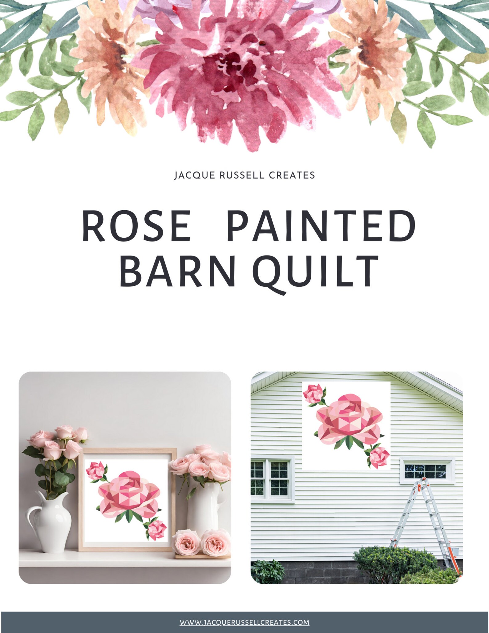 24x24" Rose Barn Quilt Digital PDF SVG Printable Pattern | Wood Barn ...