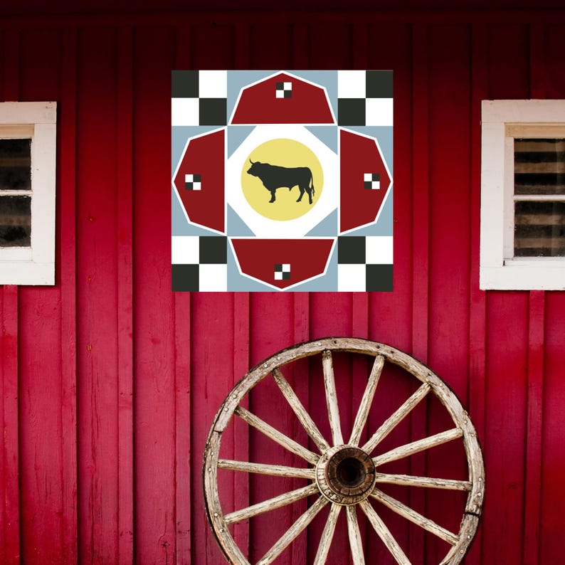 Bull in Barn Quilt Block Pattern: Rustic Farmhouse Decor (PDF, SVG) - Etsy