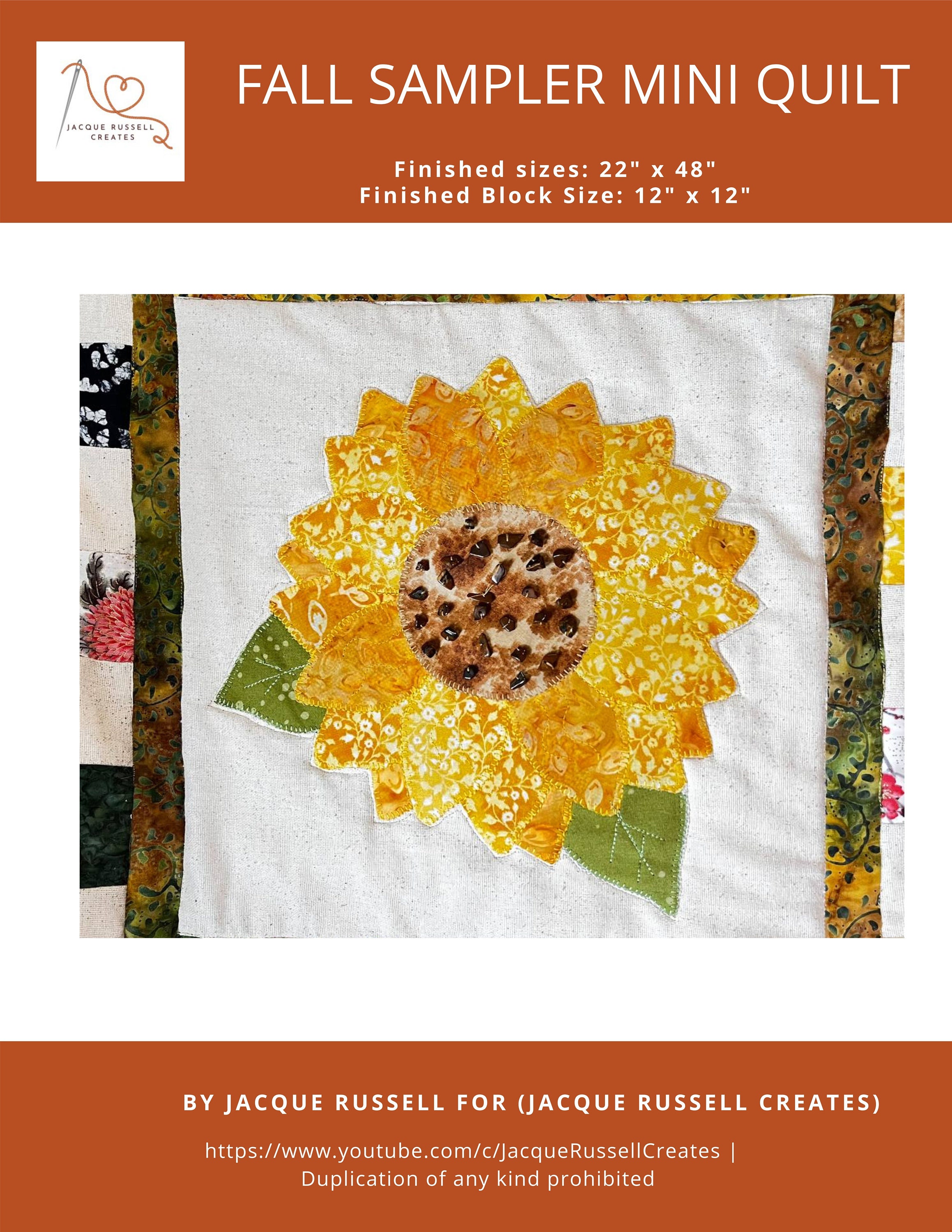 Fall Sampler Mini Quilt Sunflower Block PFD Digital Pattern - Etsy