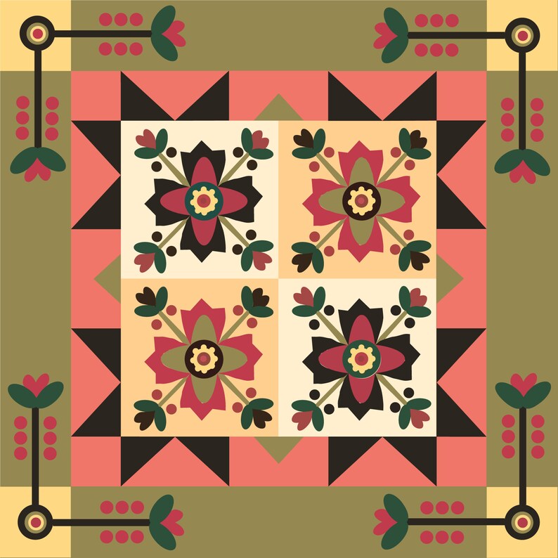 24x24 Country Rose Barn Quilt Digital PDF SVG Printable Pattern Wood ...