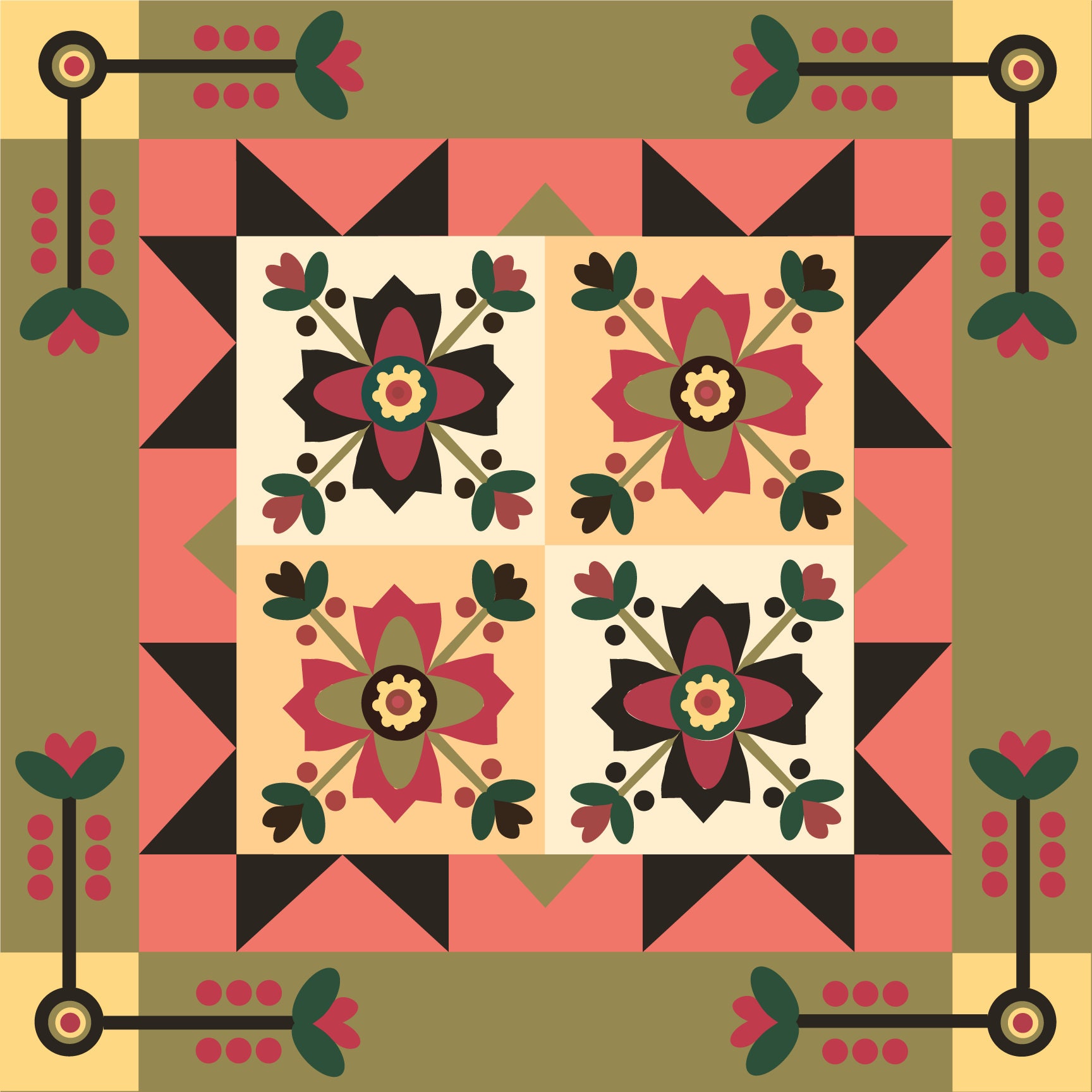 24x24 Country Rose Barn Quilt Digital PDF SVG Printable Pattern Wood ...