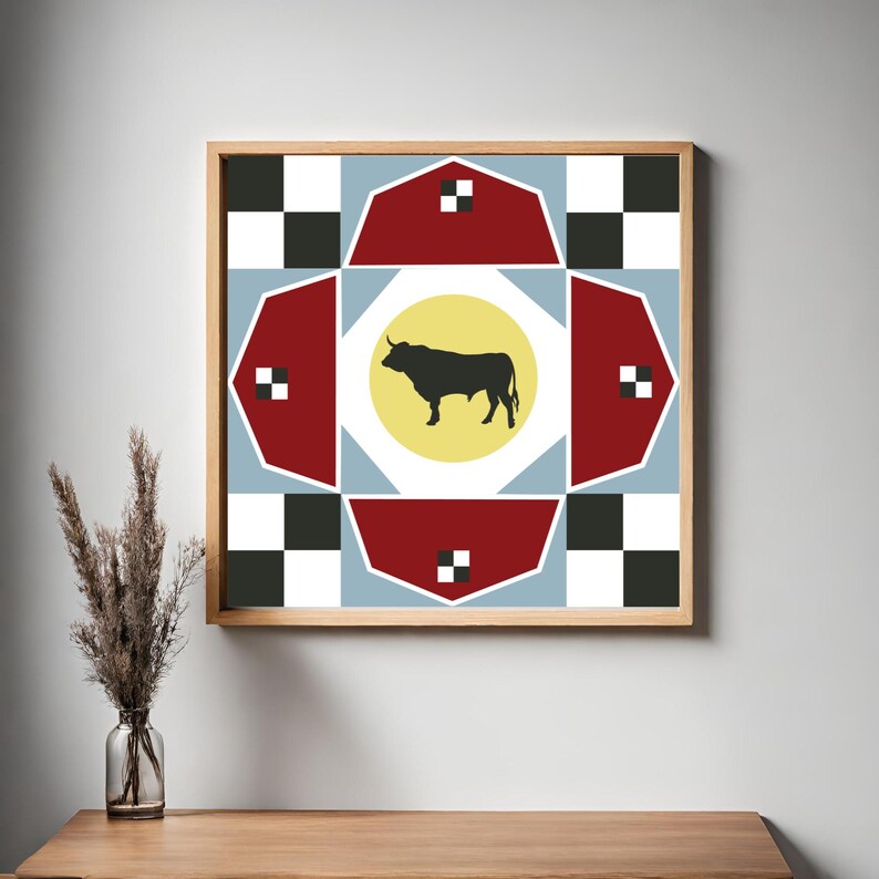 Bull in Barn Quilt Block Pattern: Rustic Farmhouse Decor (PDF, SVG) - Etsy