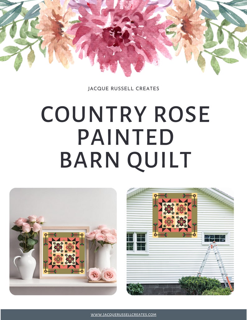 24x24 Country Rose Barn Quilt Digital PDF SVG Printable Pattern Wood ...