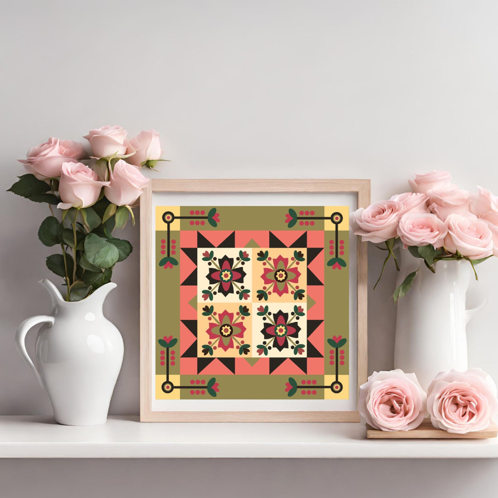 24x24 Country Rose Barn Quilt Digital PDF SVG Printable Pattern Wood ...