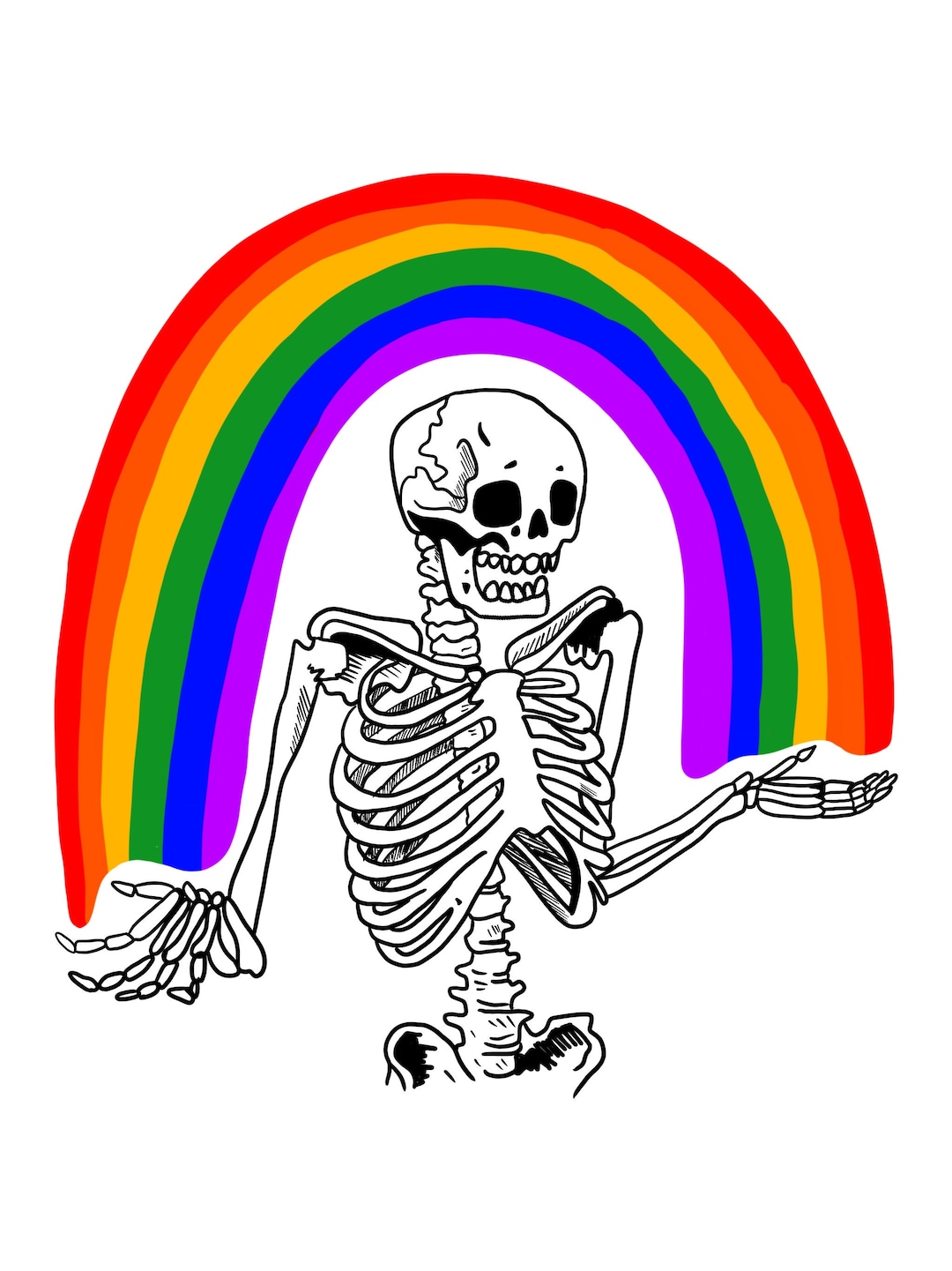 Cute Spooky Pride Skeleton A4 Print Lgbtqia Rainbow Print Rainbow Skull ...