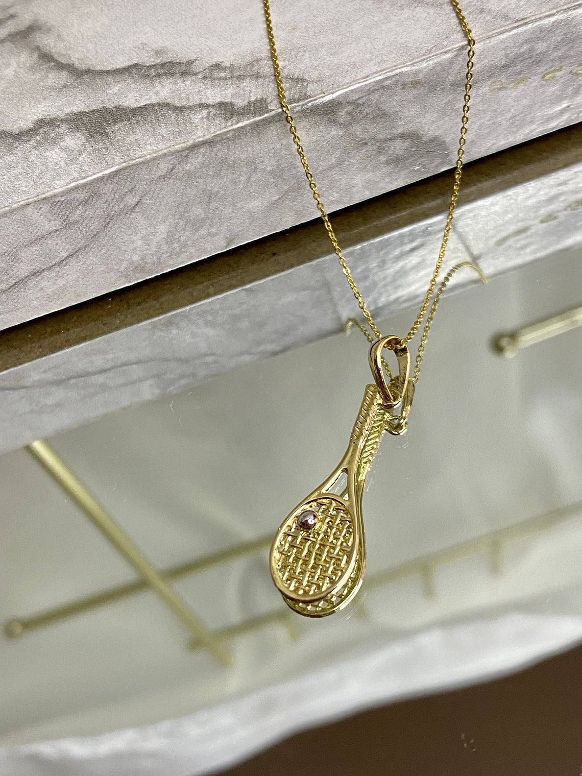 Tennis Racket Necklace 14K Solid Gold Tennis Racquet - Etsy