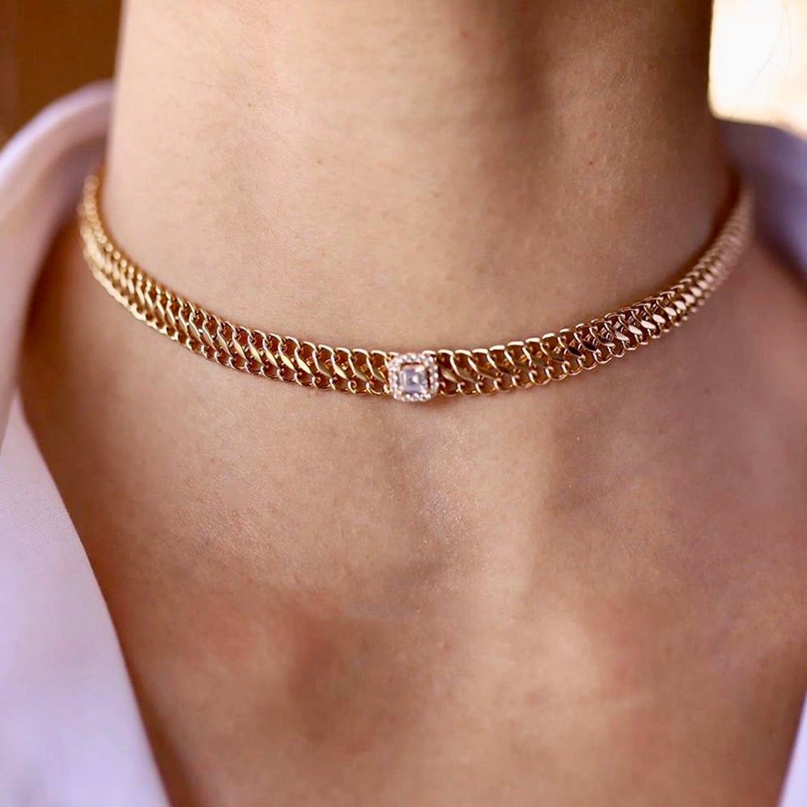 Chain Choker Necklace Choker Necklace Choker 14K Solid Gold - Etsy