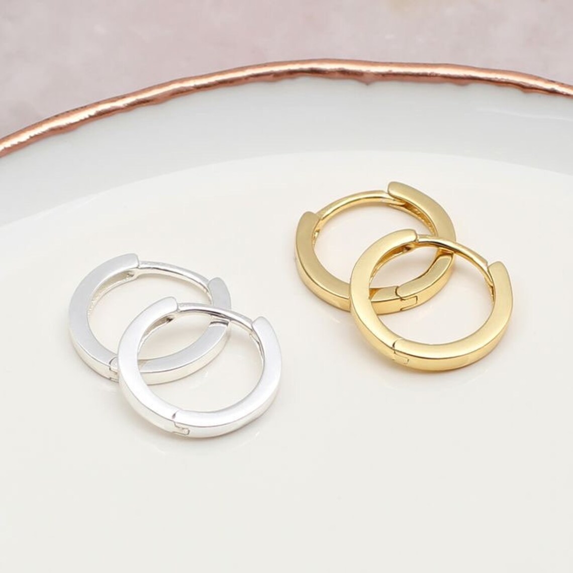 Creolen, 14K Solid Gold Creolen, Abgerundete Creolen, Ohrringe, Creolen ...
