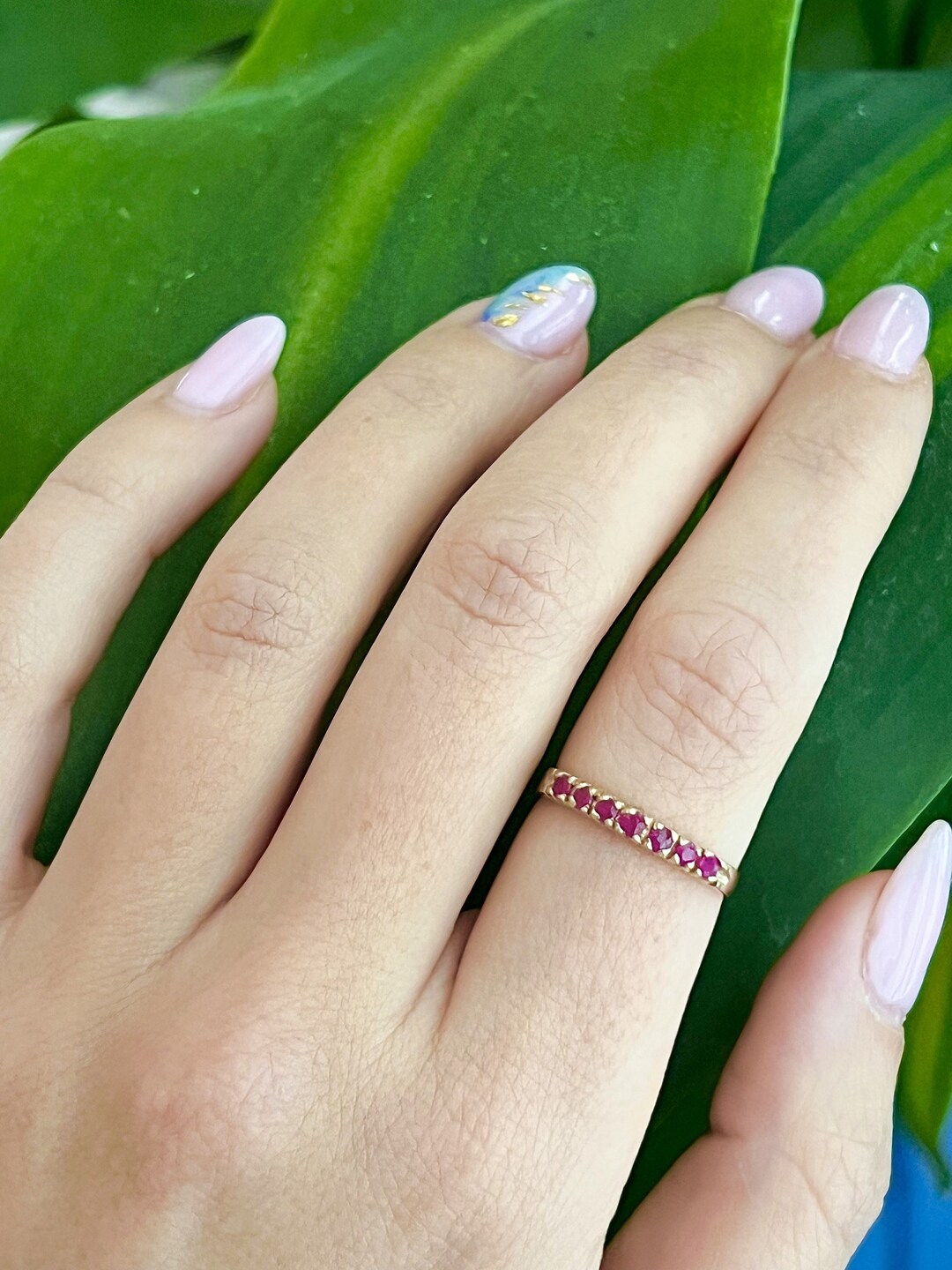 Natural Ruby Half Eternity Band Micro Pave Ruby Eternity Band Available as 14k Rose Gold, White ...