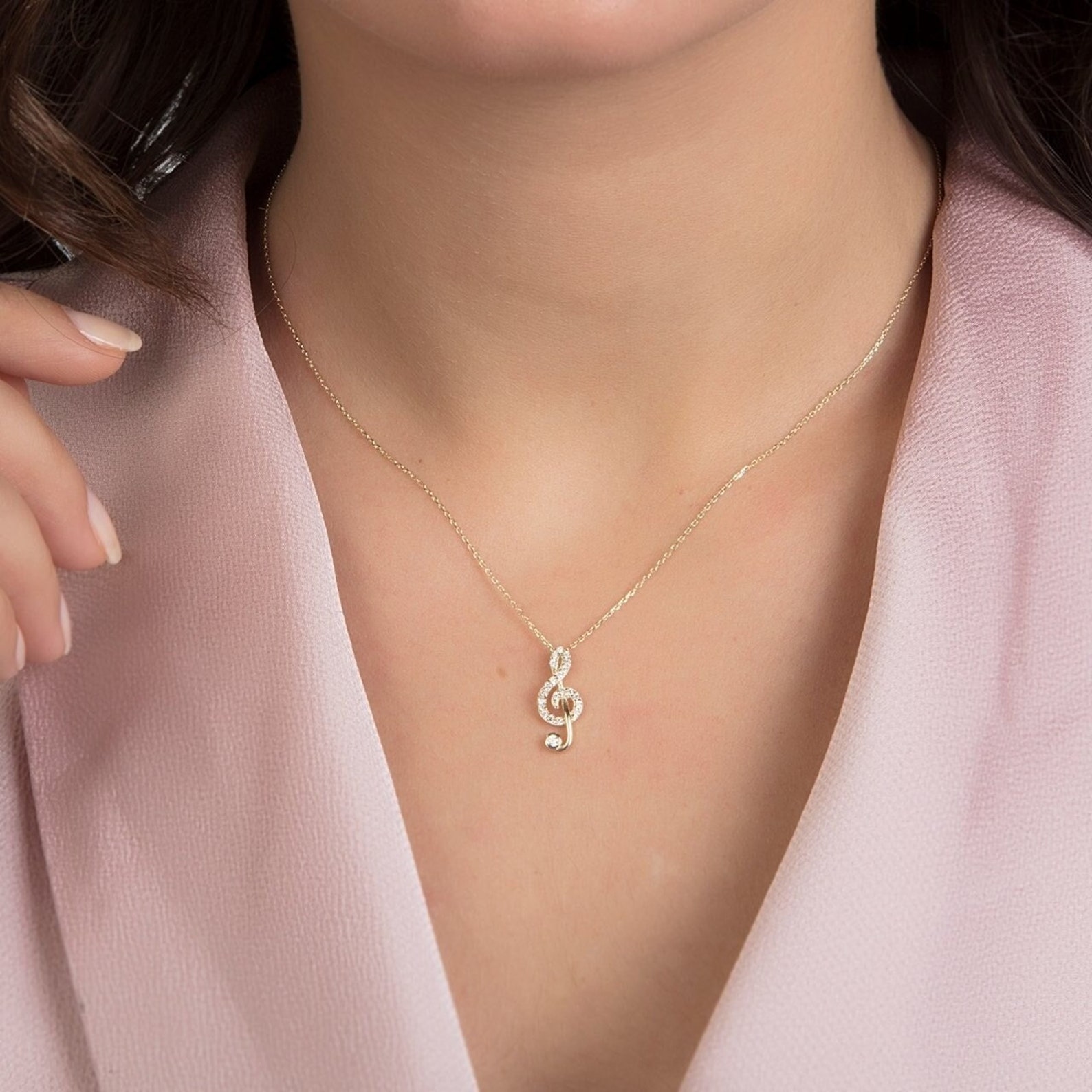 14K Solid Gold Treble Clef Necklace Treble Clef Necklace | Etsy