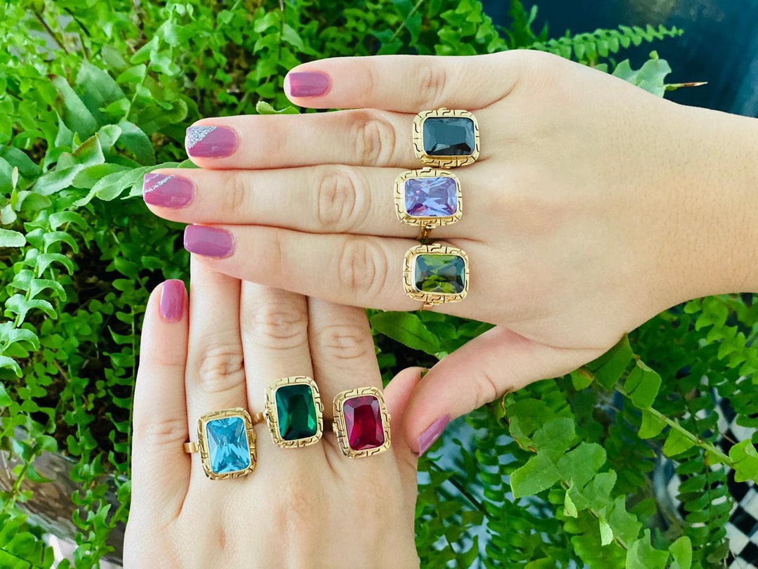 Natural Stone Ring, 14K Solid Gold Natural Stone Solitaire Ring ...