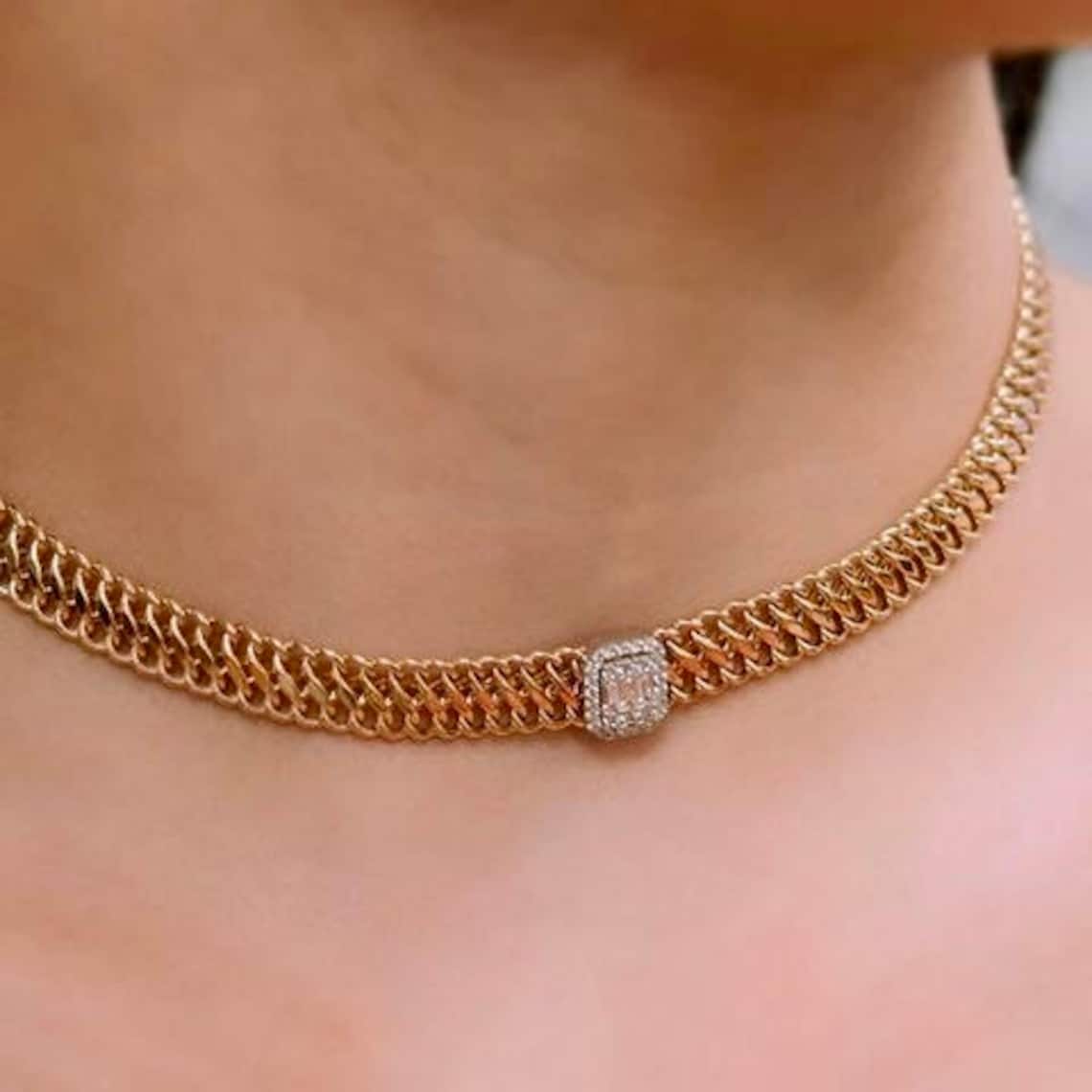 Chain Choker Necklace Choker Necklace Choker 14K Solid Gold - Etsy