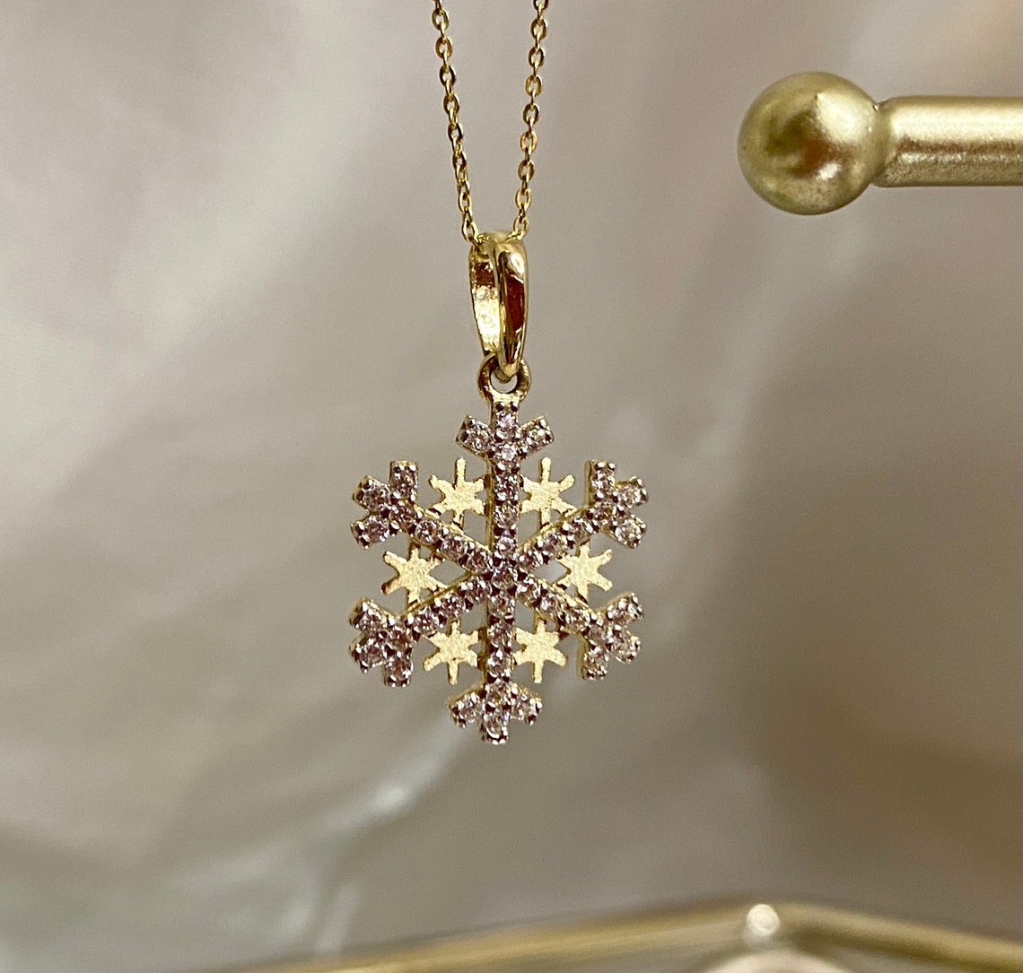 Winter Necklace, Snowflake Necklace, 14K Solid Gold Winter Necklace ...