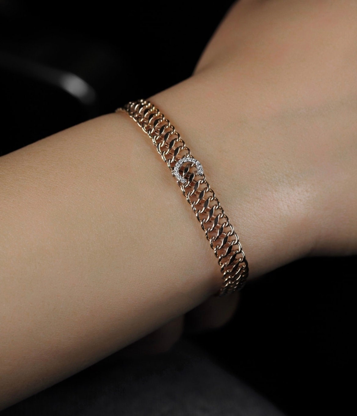 14K Solid Gold Vienna Bracelet, Gold Curb Link Chain Bracelet, Gourmet ...