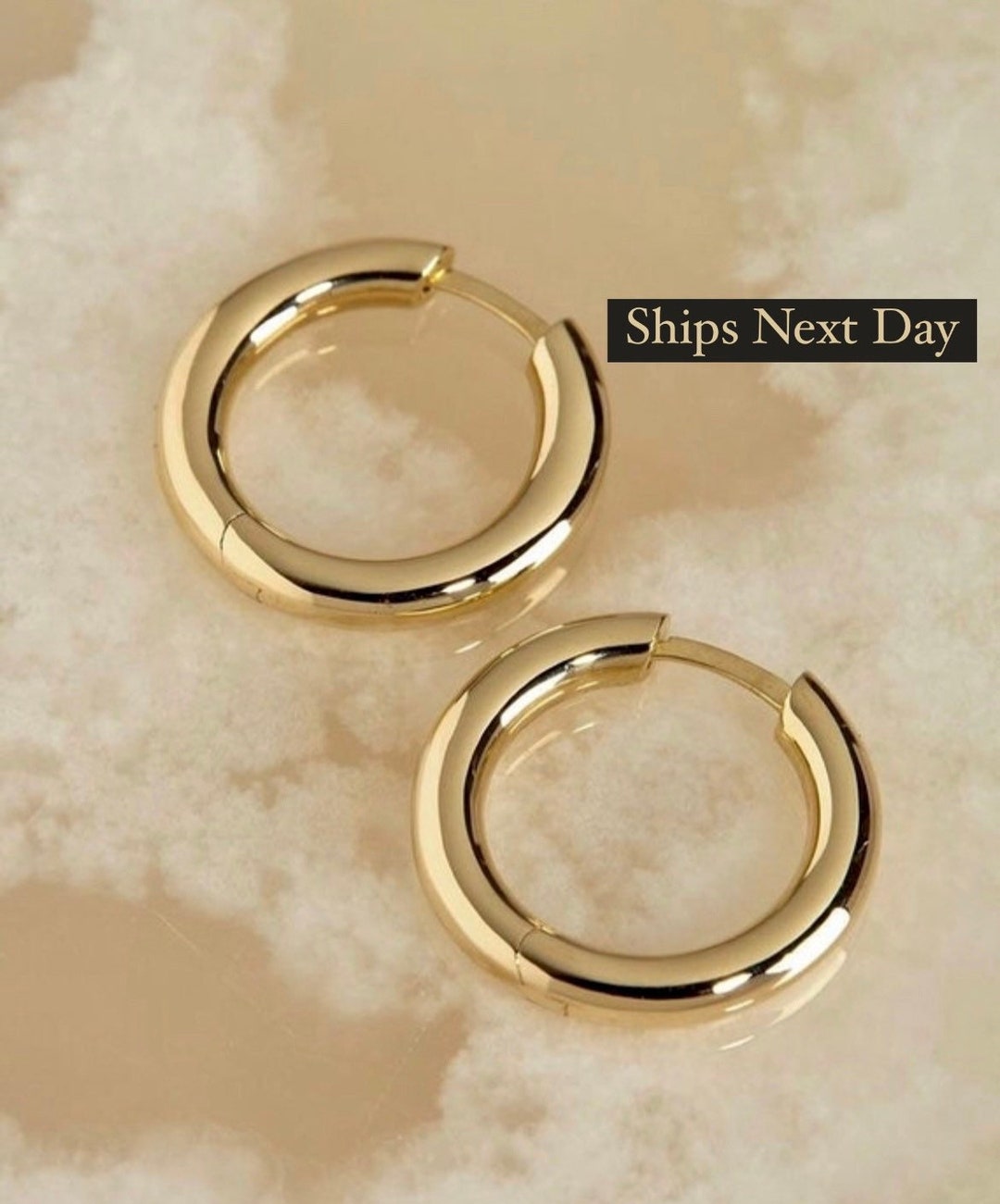 Creolen, 14K Solid Gold Creolen, Abgerundete Creolen, Ohrringe, Creolen, Weihnachtsgeschenk ...