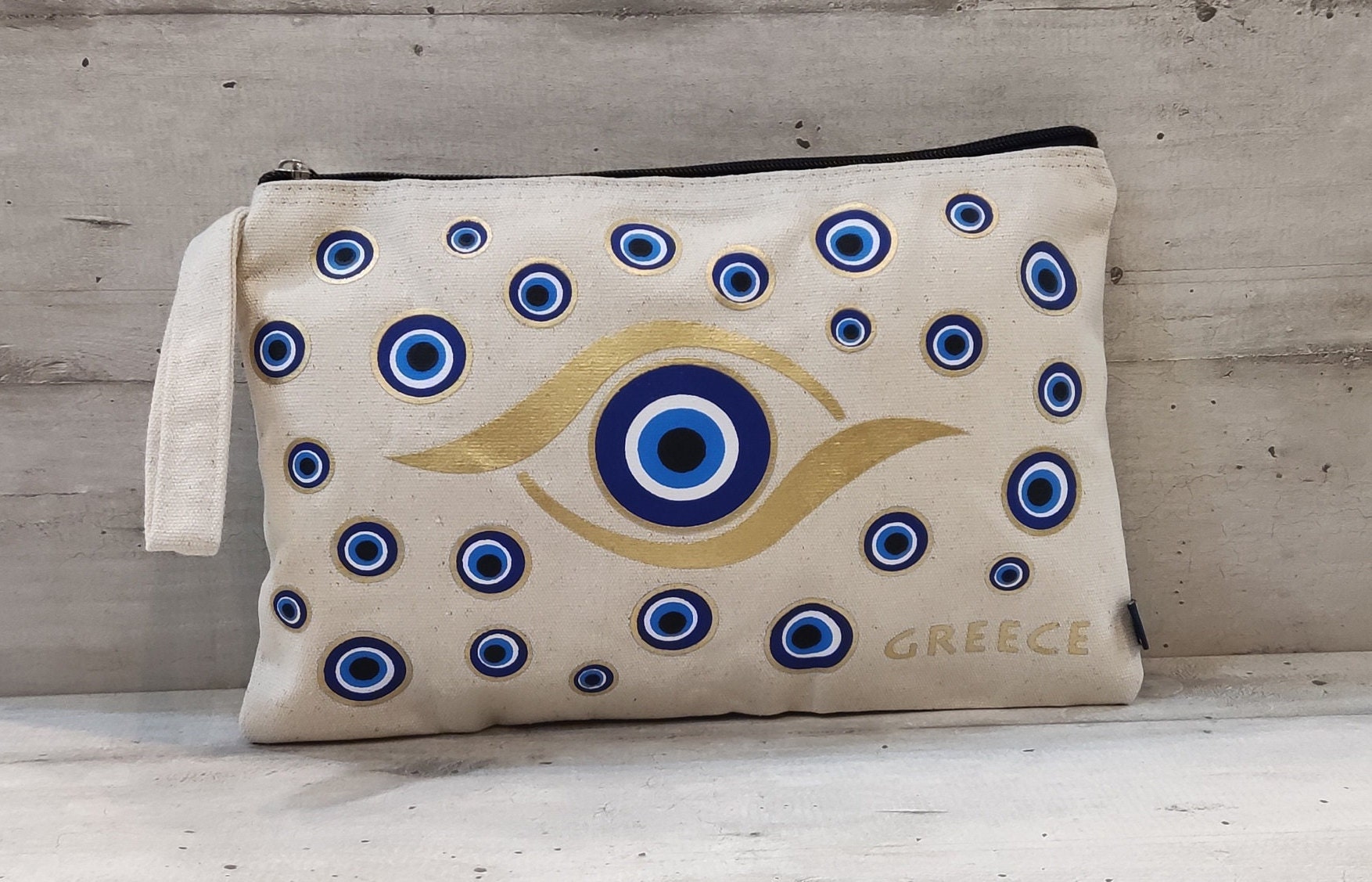 Beige Evil Eye Clutch Evil Eye Bag greek Bag Greek Purse Evil Eye ...