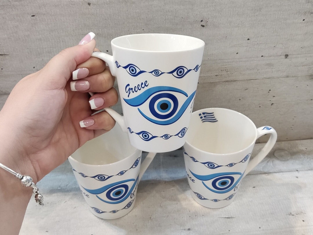 Greek Mug With Evil Eye Greek Eye Greece Mykonos Mug Santorini Mug ...