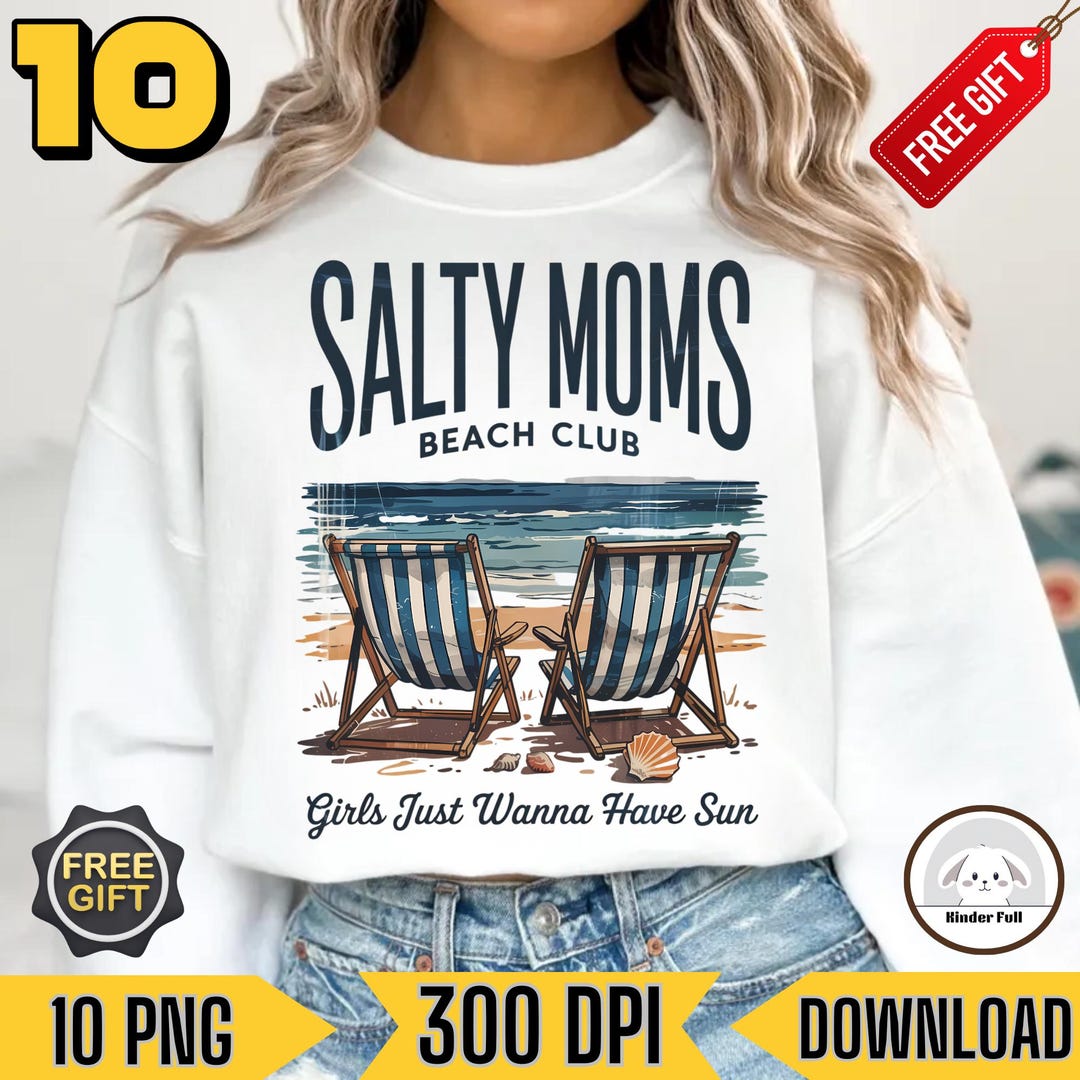 10 the Beach Club PNG, Trendy Summer PNG, Retro Salty Moms Beach Club ...