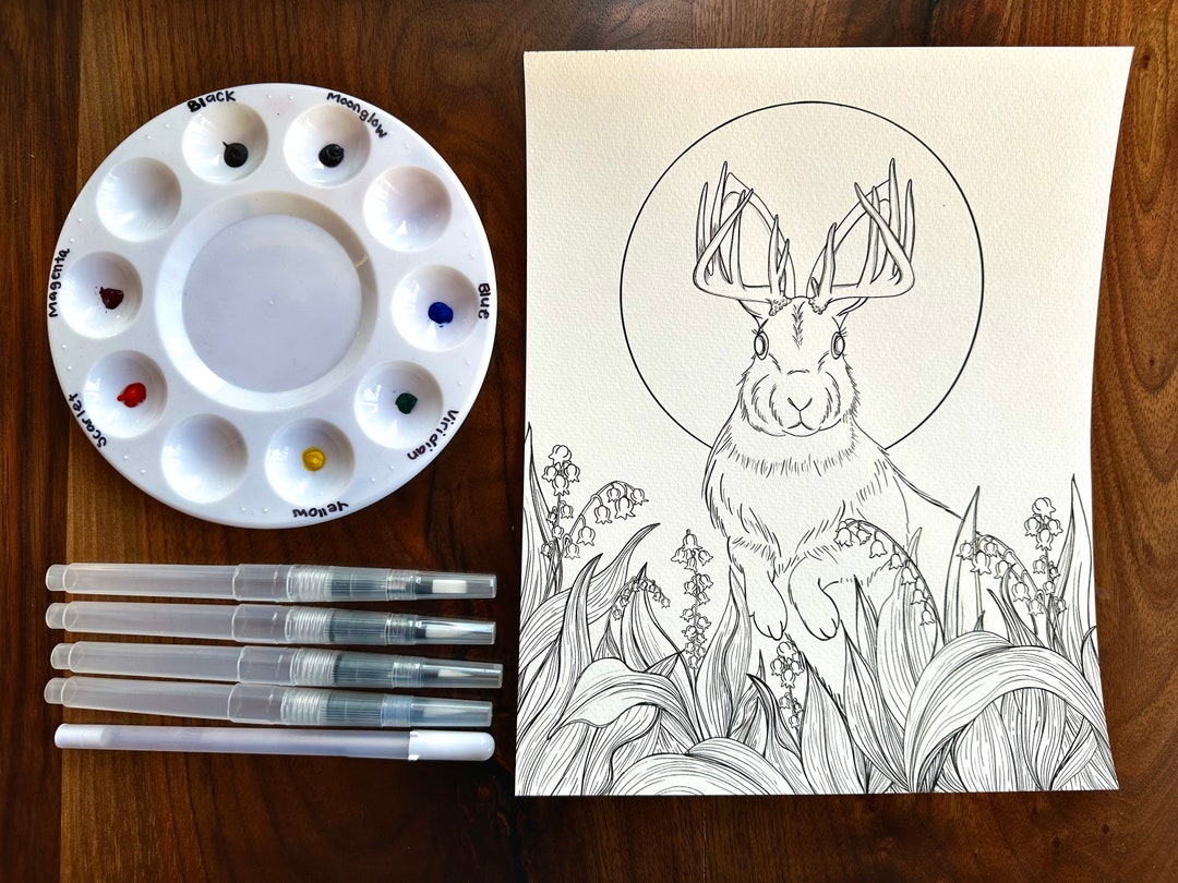 Jackalope Watercolor Coloring Page - Etsy
