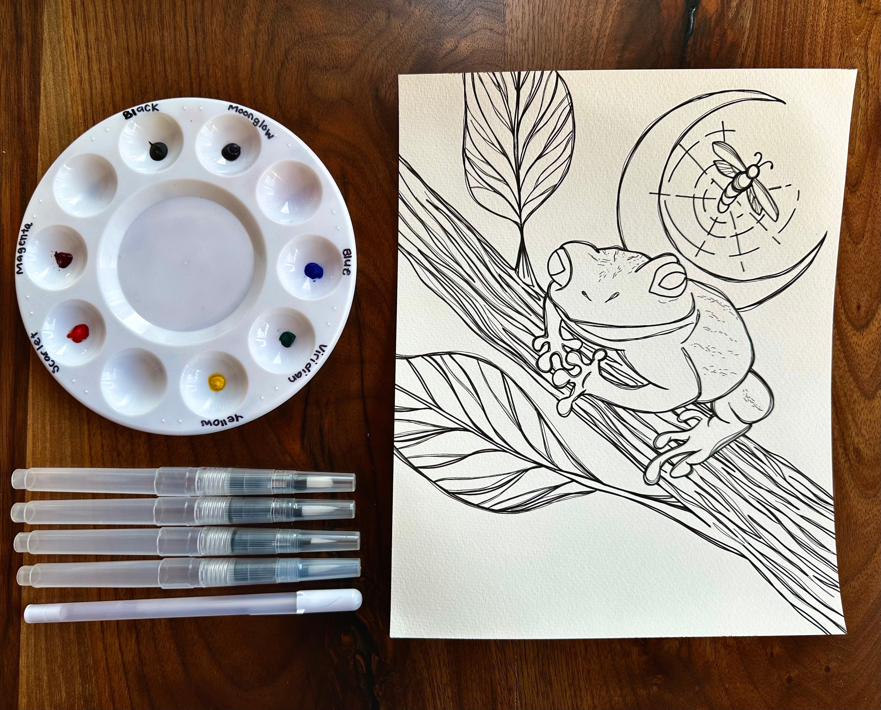 Whimsical Watercolor Coloring Page Kit, Painting, Watercoloring ...