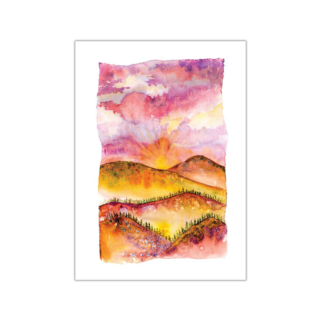 Golden Hour Print and Greeting Card, Watercolor Painting Wall Art ...