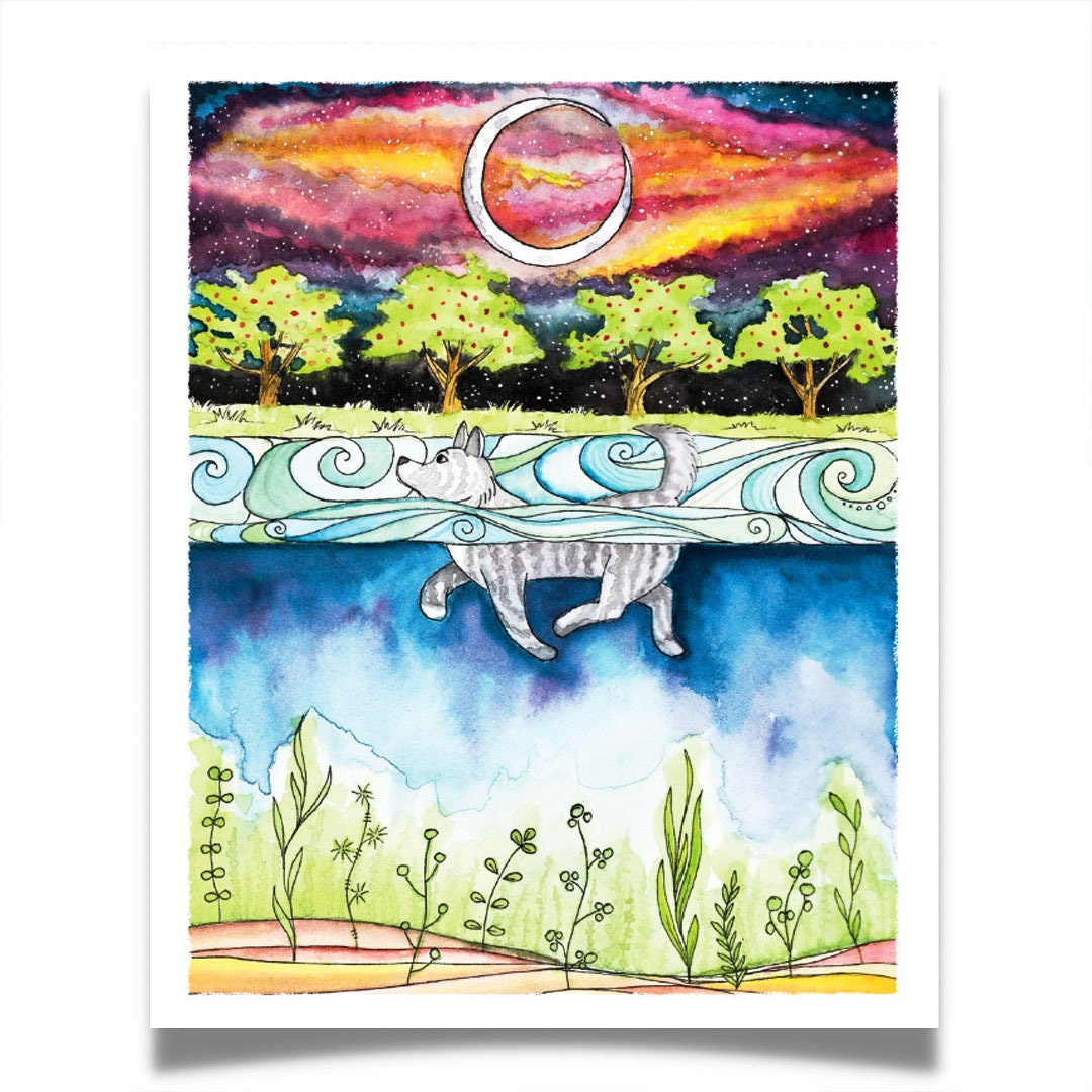 Dixie Darlin' Taking a Dip Print and Greeting Card, Watercolor ...