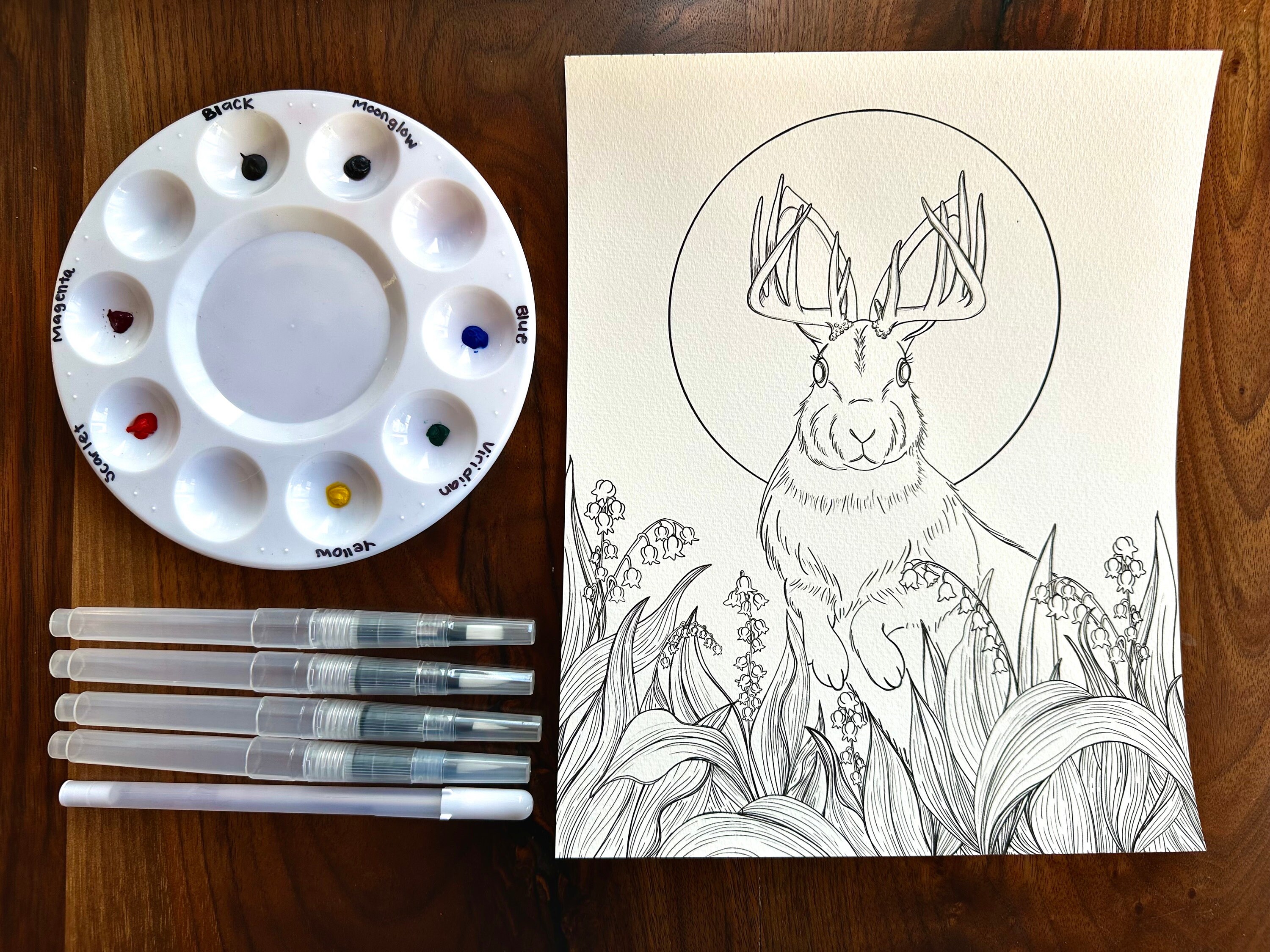 Whimsical Watercolor Coloring Page Kit, Painting, Watercoloring ...