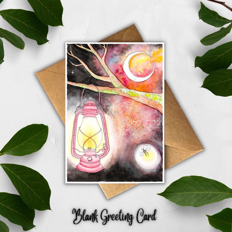 Midnight Mischief Print and Greeting Card, Red Lantern Watercolor ...